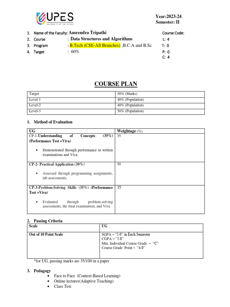 Course Plan (Theory) - Data Structures &algorithms | PDF | Theoretical ... Course Plan (Theory) - Data Structures &algorithms | PDF | Theoretical ...