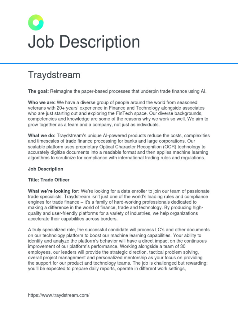 Trade Officer - Job Description | PDF | Artificial Intelligence ...