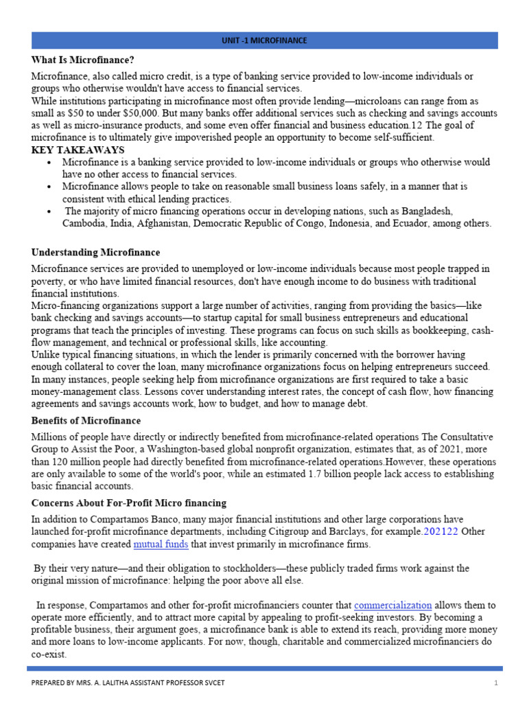 Unit 1-2 | PDF | Microfinance | Poverty