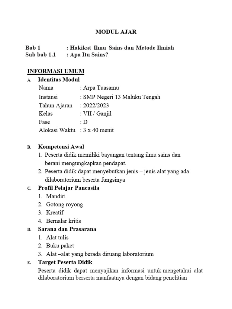 Modul Ajar, Apa Itu Sains | PDF