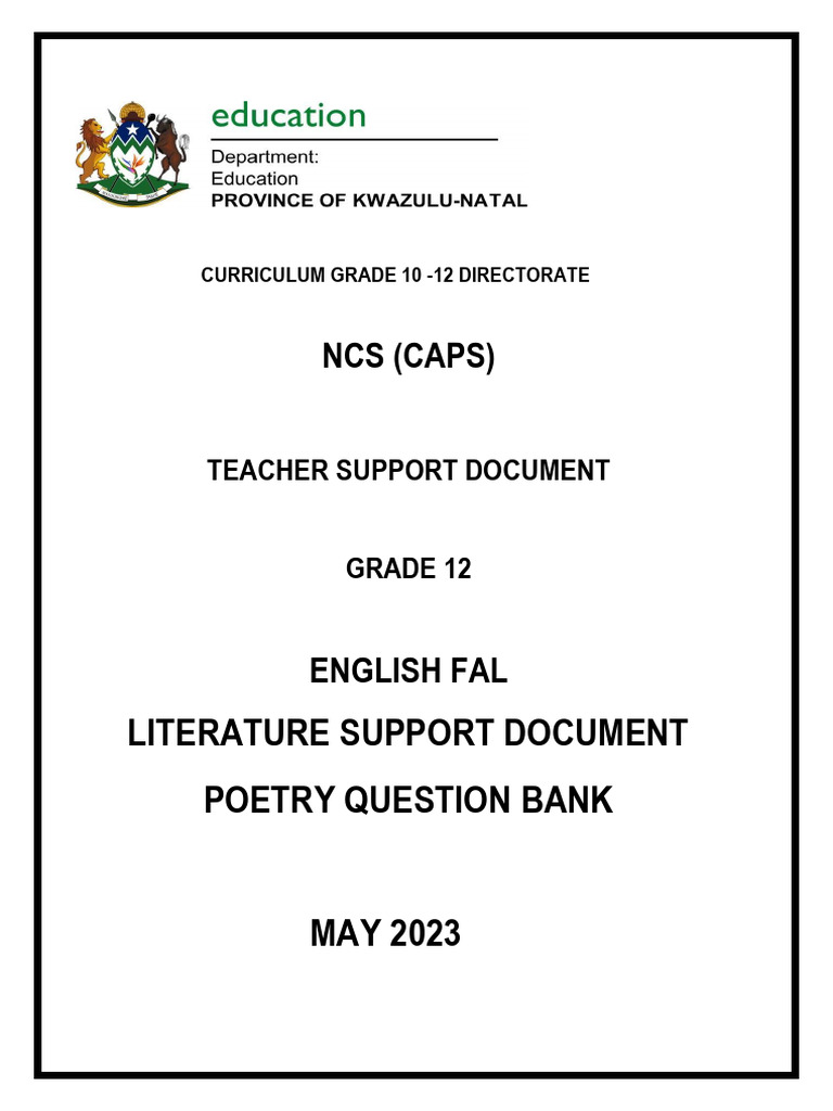 K2023 ZN English Fal Teacher's Guide Poetry Question Bank May 2023 ...