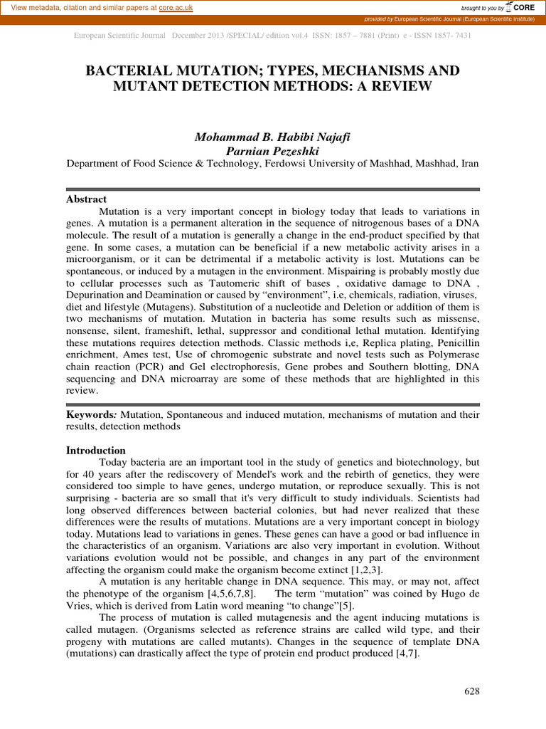 Bacterial Mutation Types, Mechanisms and Mutant Detection Methods: A ...