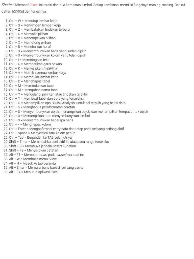 Shortcut Microsoft Excel Yang Sering Digunakan | PDF