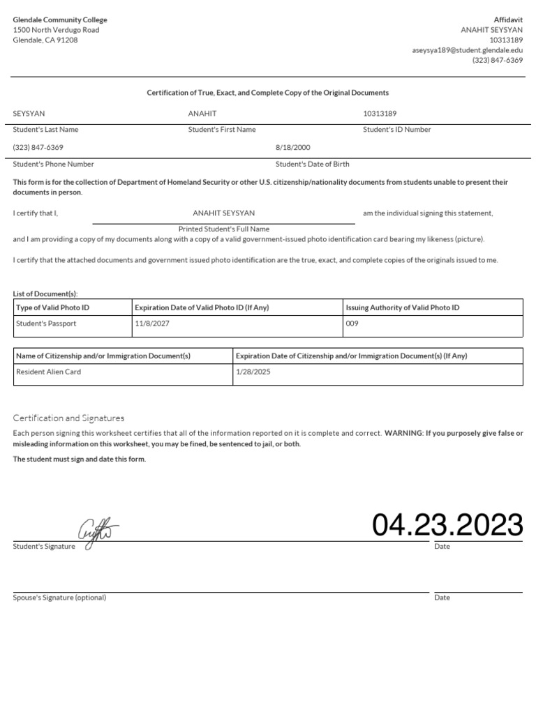 Certification and Signatures | PDF | Identity Document | Government