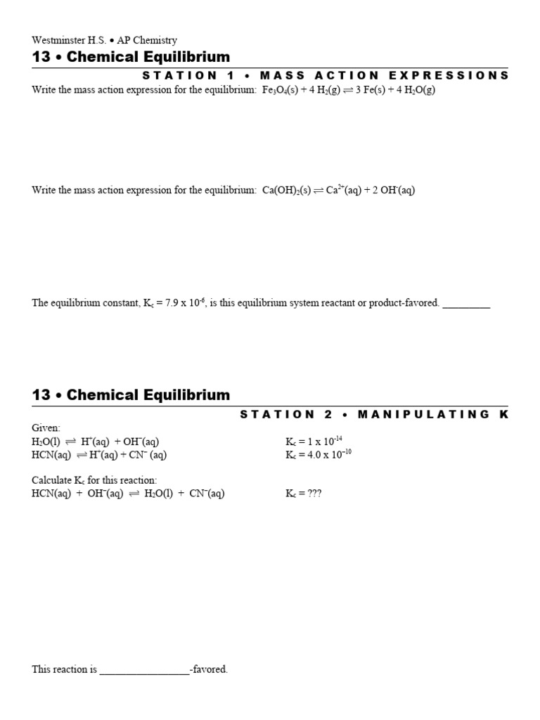 AP Chemistry: Chemical Equilibrium Guide | PDF | Chemical Equilibrium ...