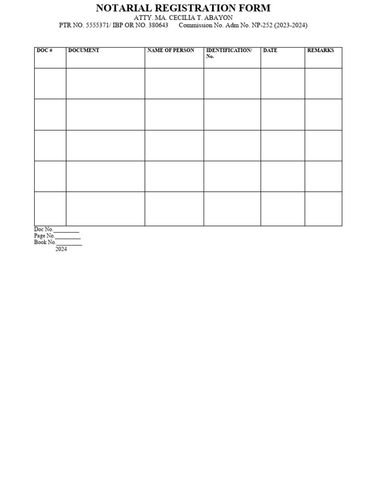 Notarial Reg Form Format | PDF
