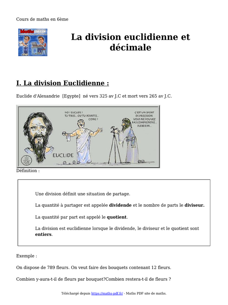 Division Euclidienne et Décimale en 6ème | PDF | Division | Algèbre ...