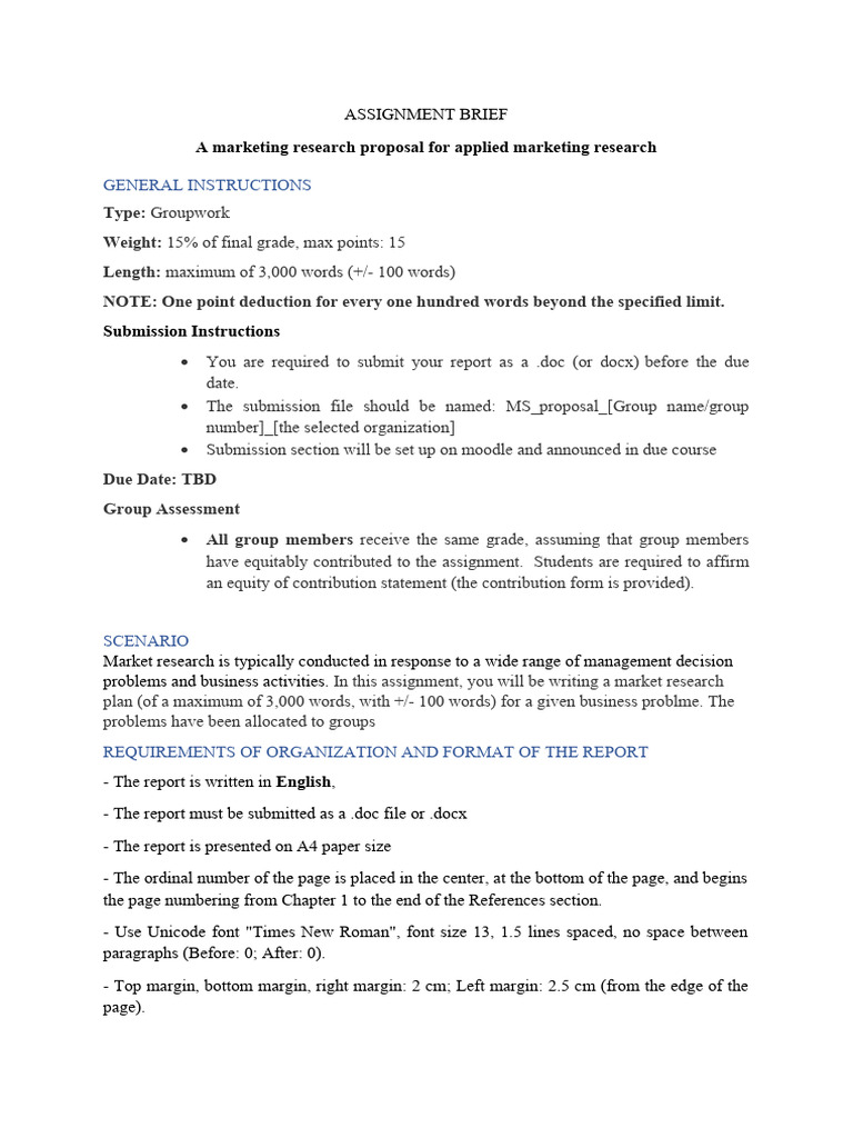 Marketing Research Proposal Guidelines | PDF | Sampling (Statistics) | Data Analysis