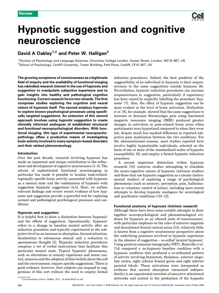 Hypnotic Suggestion and Cognitive Neurosis | PDF