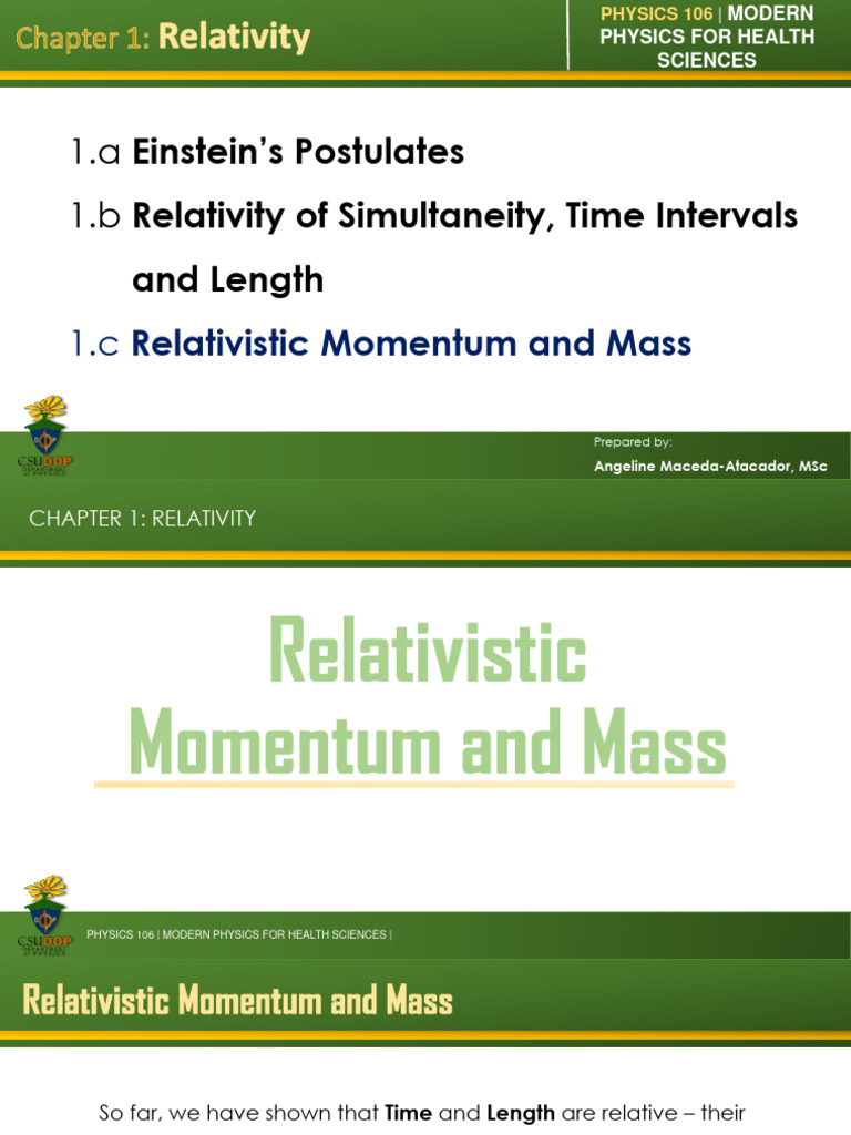 Relativistic Mass and Momentum | Download Free PDF | Special Relativity | Momentum