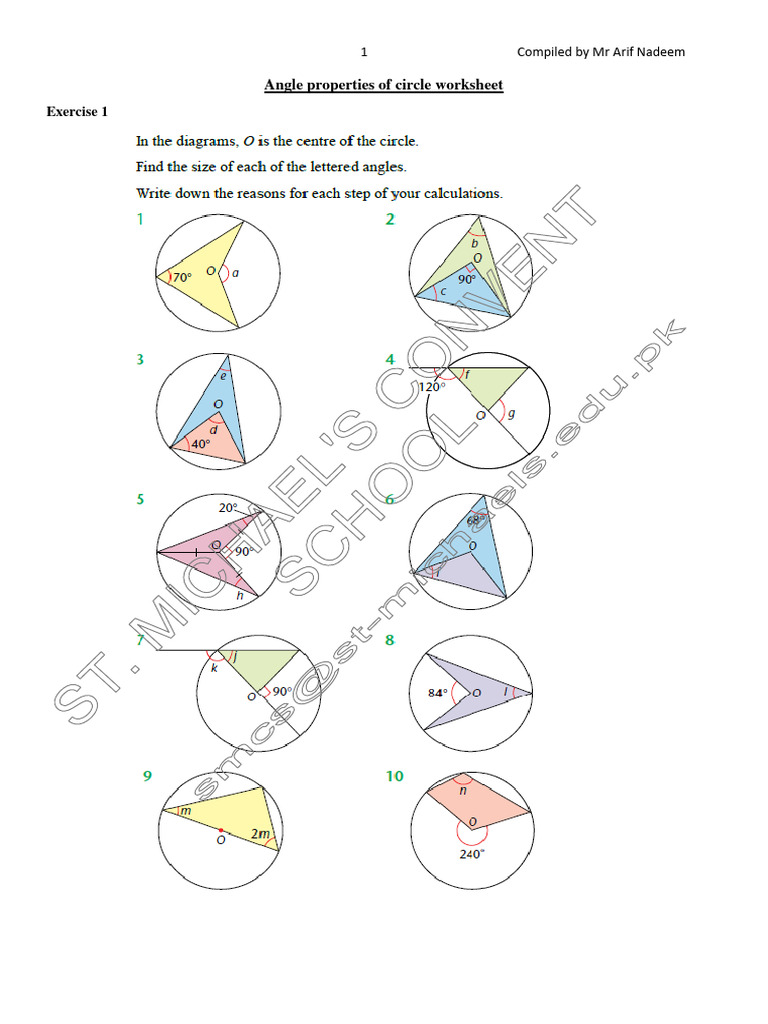 Circle Angle Properties Worksheet | PDF