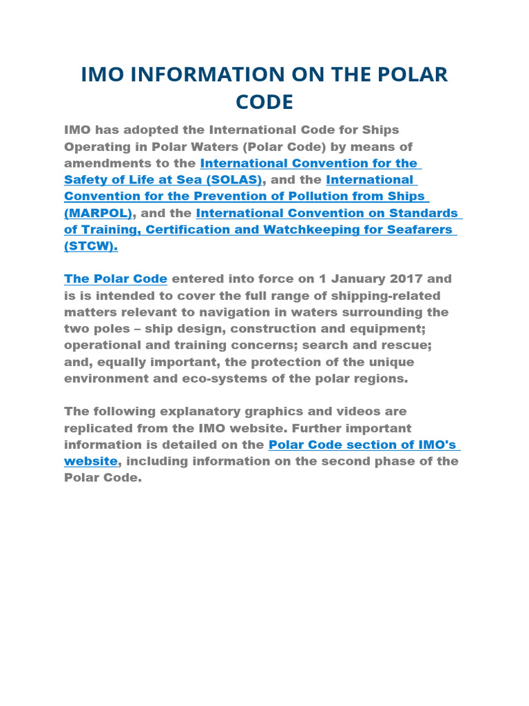 Imo Information On The Polar Code | PDF | Ships | Shipping