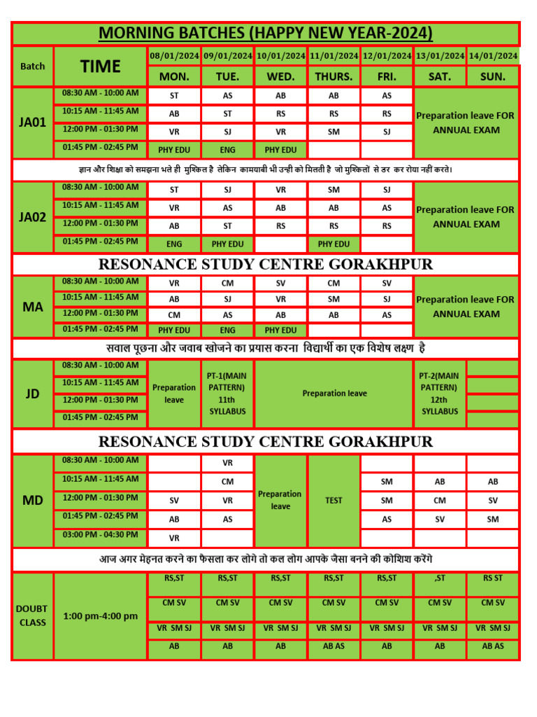 ACADEMY TIME TABLE SESSION 2023-2024 NEW - 08 To 14 | PDF