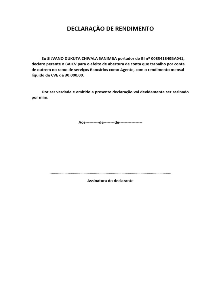 Declaração de Rendimento | PDF