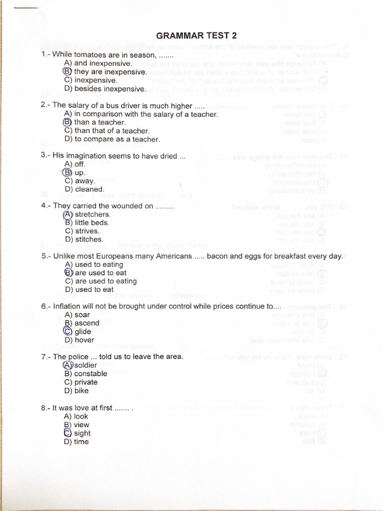 Grammar Test 2 | PDF