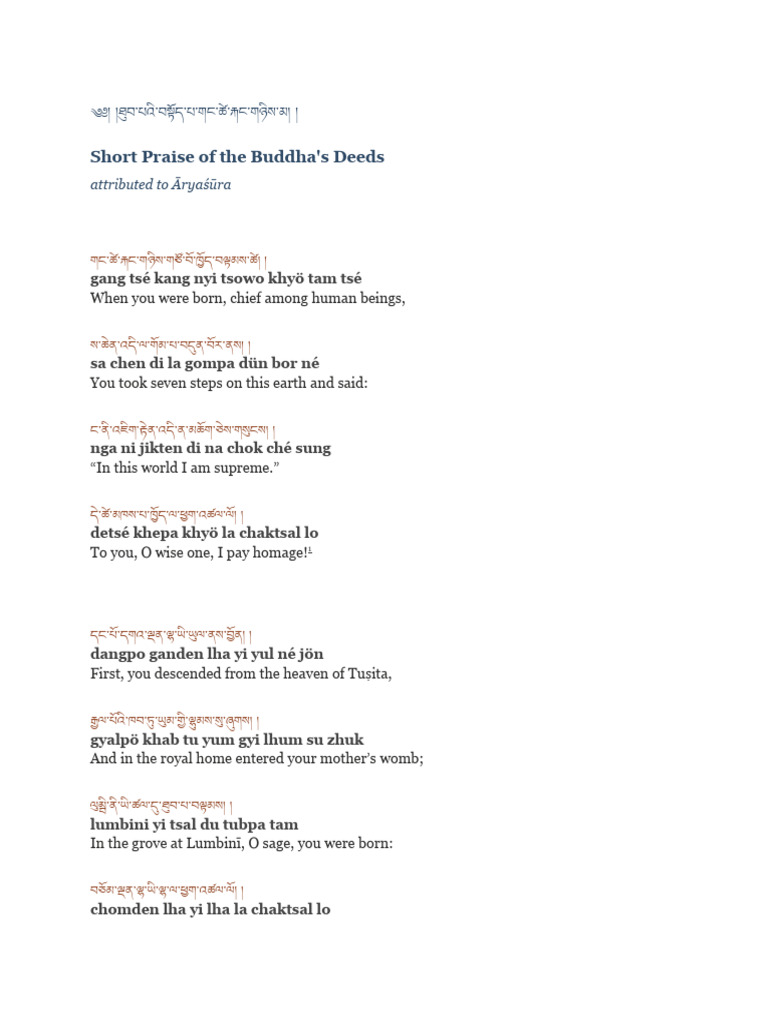 Short Praise of The Buddha's Deeds-1 | PDF