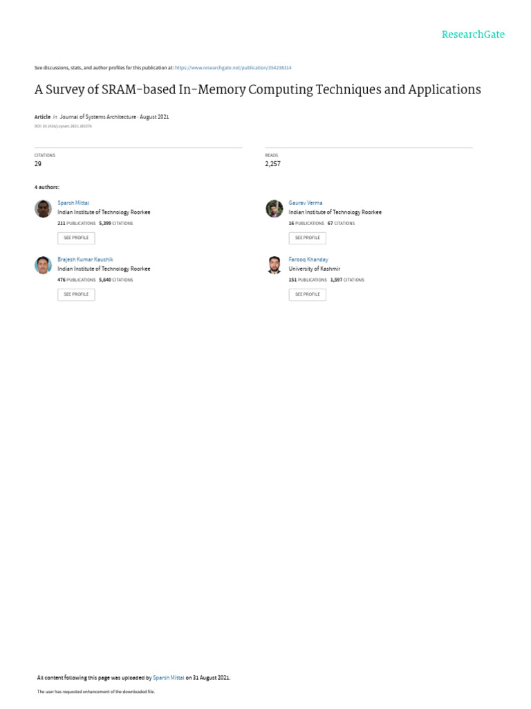 2021 Survey Memory | PDF | Cpu Cache | Dynamic Random Access Memory