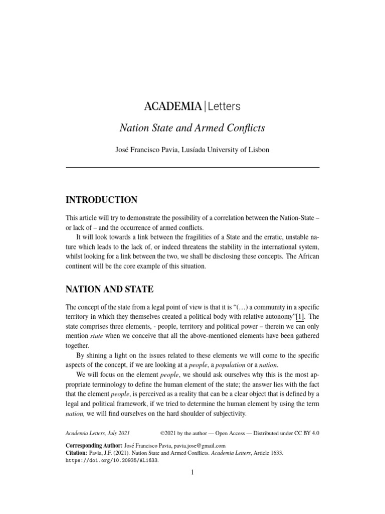 Nation State and Armed Conflicts | PDF | Nation | Nation State