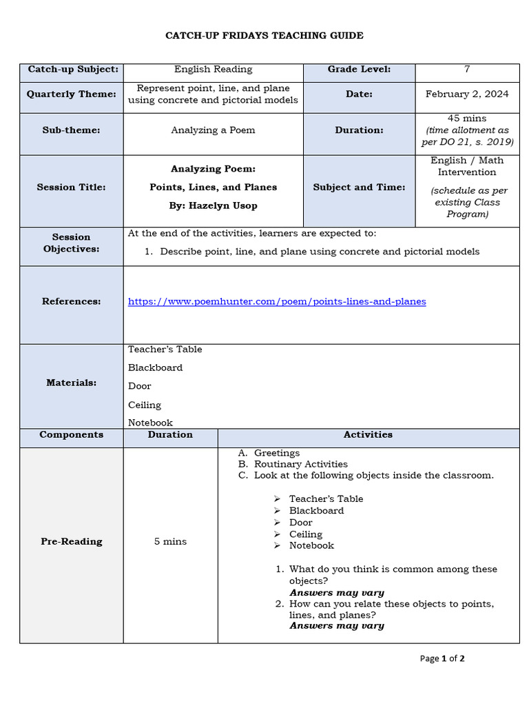 Teaching Guide Catchup G7 Intervention | PDF | Teachers | Teaching