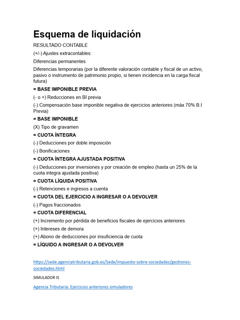 2.esquema Liquidación IS | PDF | Finanzas y administración del dinero