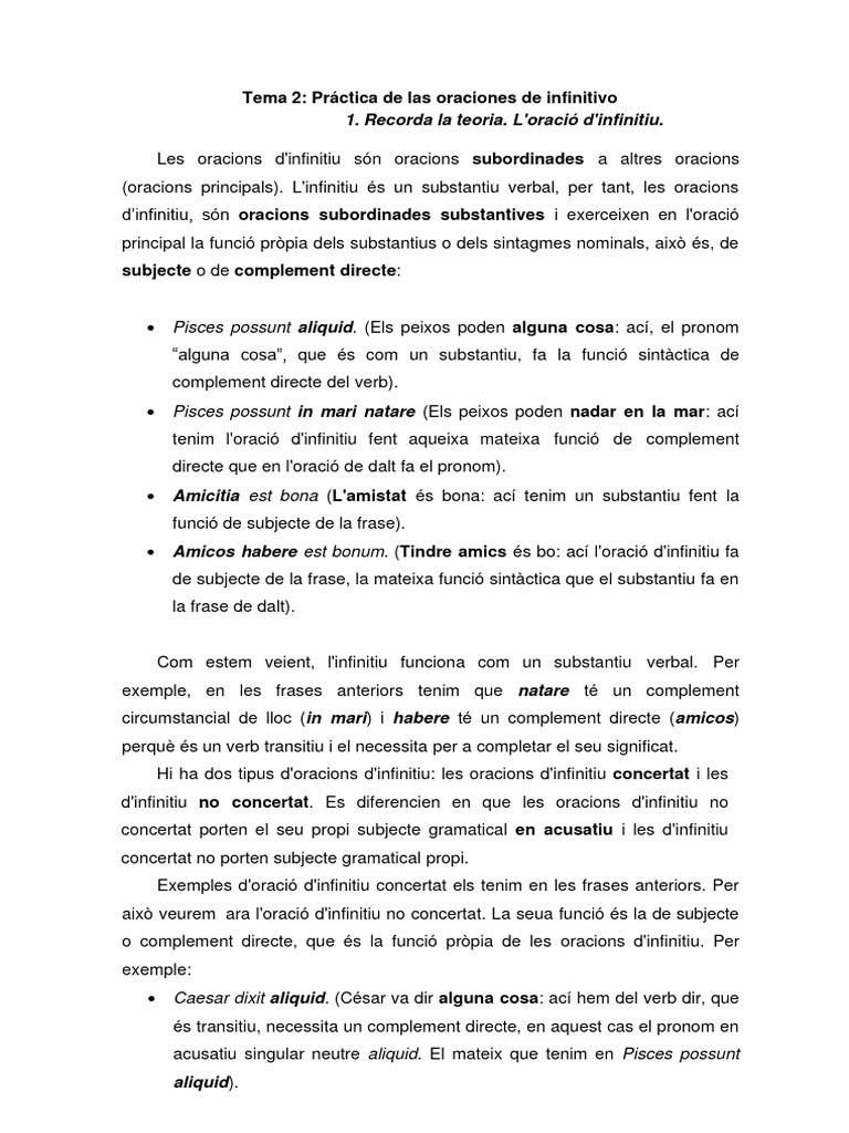 Práctica Extra Oraciones de Infitivo. Latín II | PDF