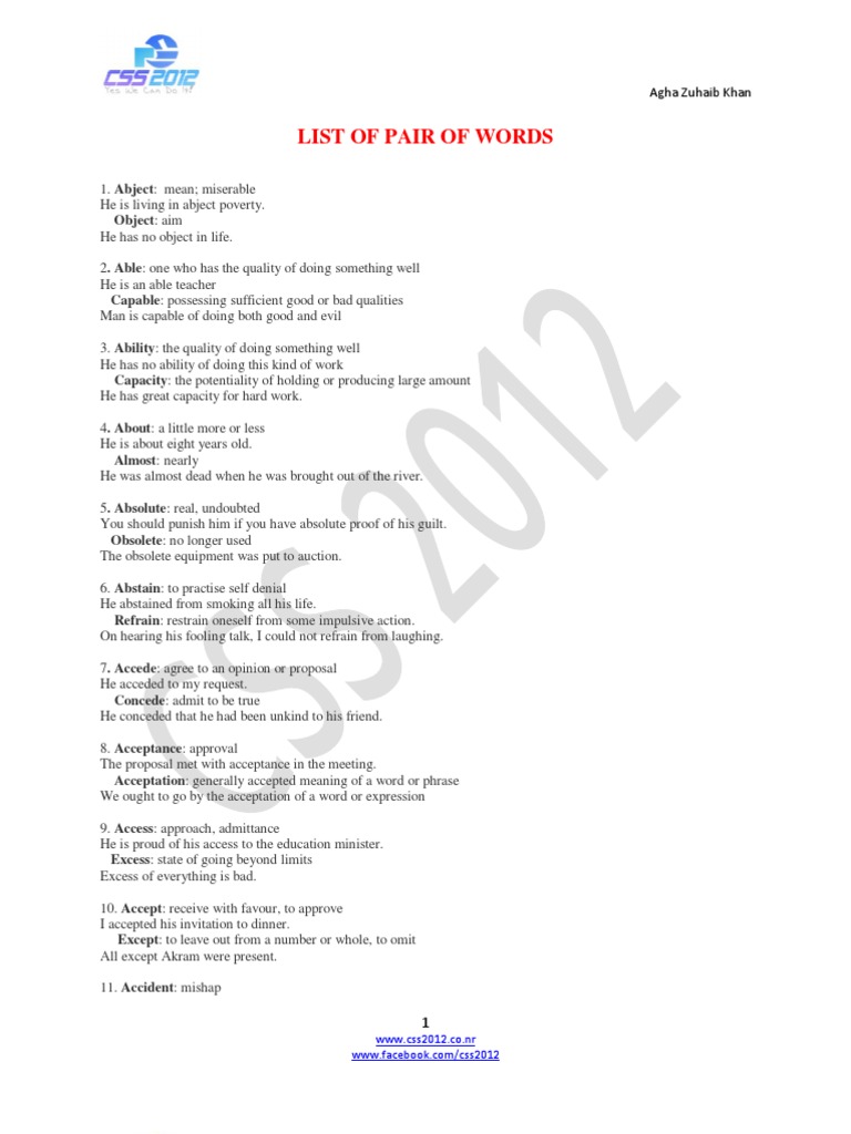 List of Pair of Words | PDF | Prophecy | Infection