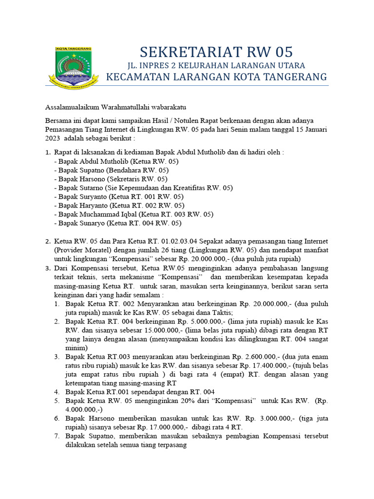 Draft Notulen Rapat RW 05 | PDF