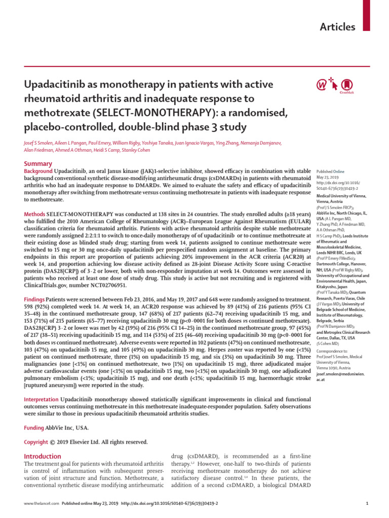 SELECT-MONOTHERAPY Full | PDF | Drugs | Medical Specialties