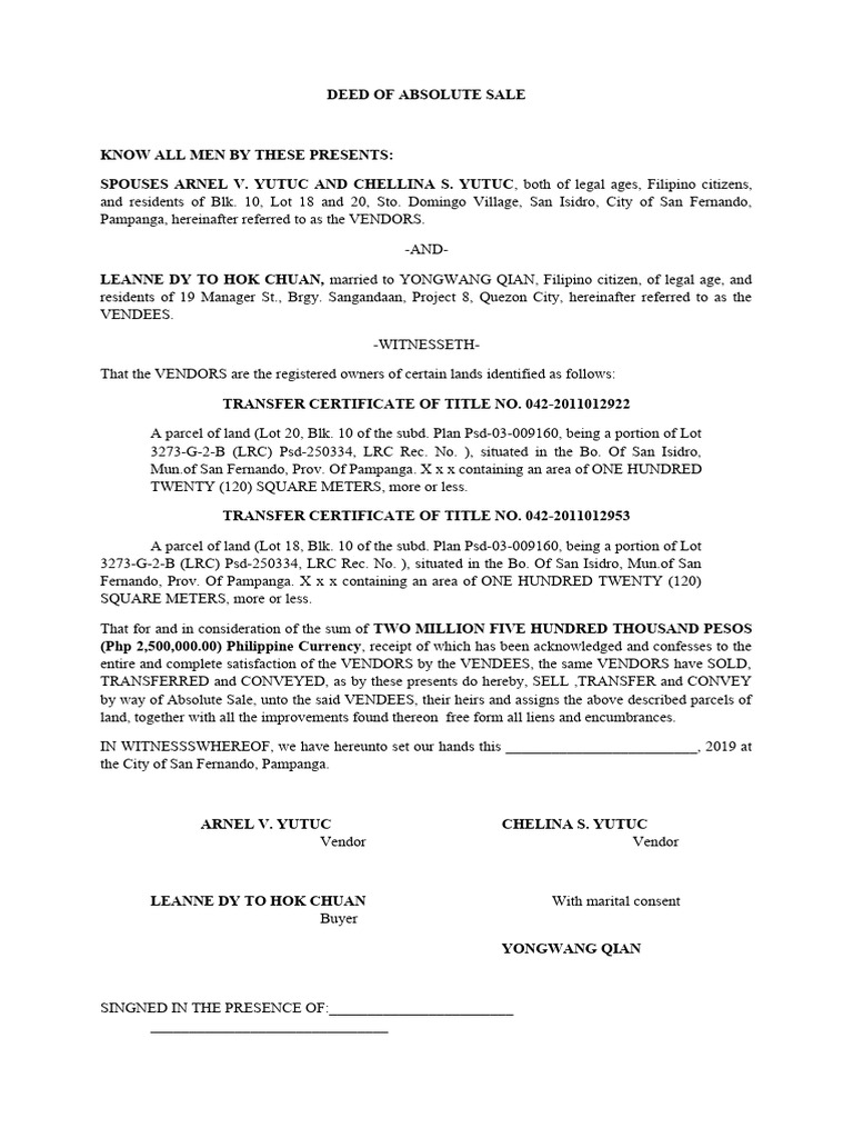 Deed of Absolute Sale | PDF