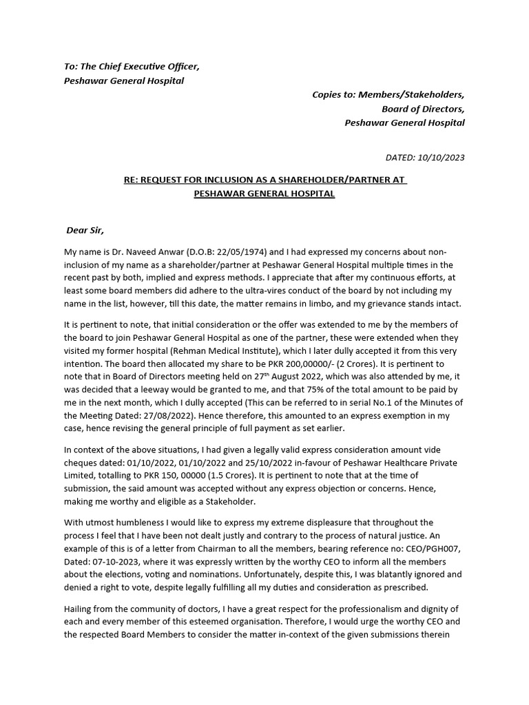 Peshawar General Hospital (Inclusion Letter) | PDF | Governance ...