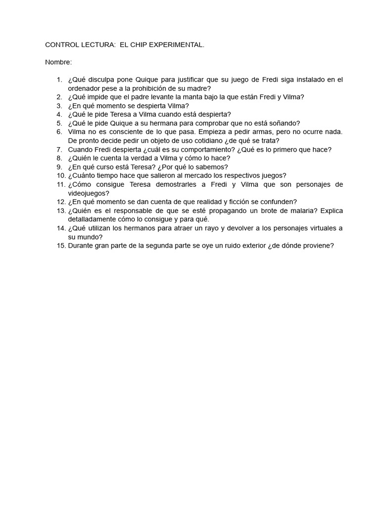 Control Lectura El Chip Experimental | PDF