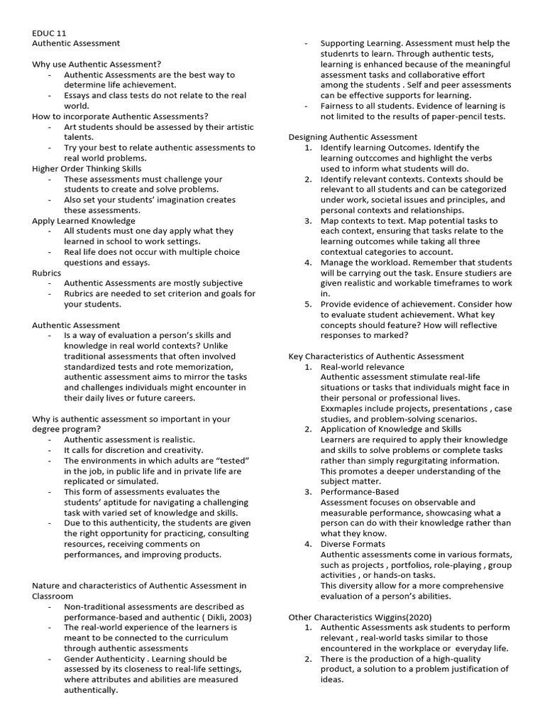 Authentic Assessment | PDF | Educational Assessment | Learning