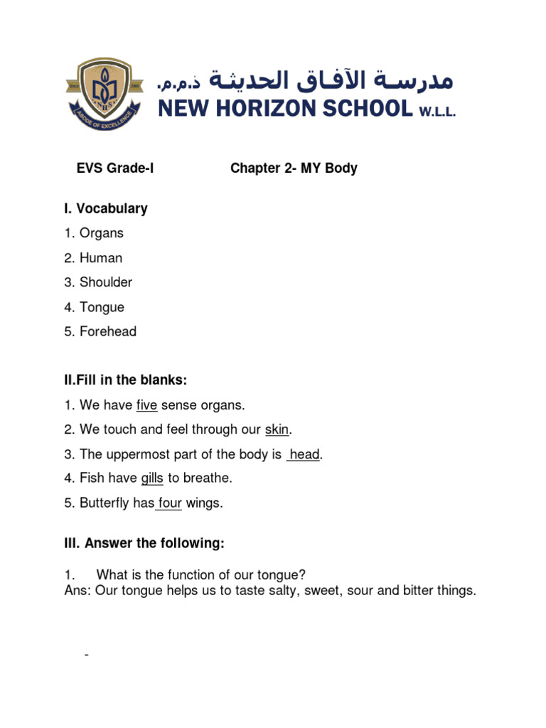 Grade 1 My Body Notes | PDF