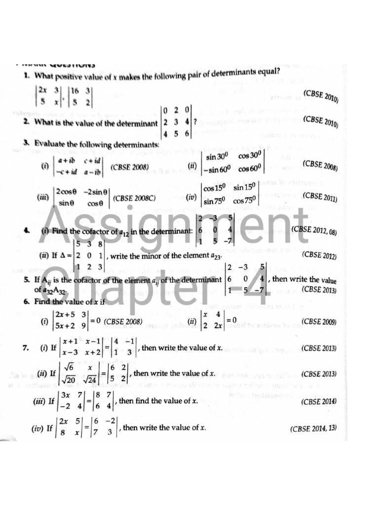 Determinants Class 12 | PDF