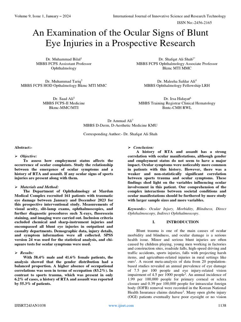 An Examination of The Ocular Signs of Blunt Eye Injuries in A ...