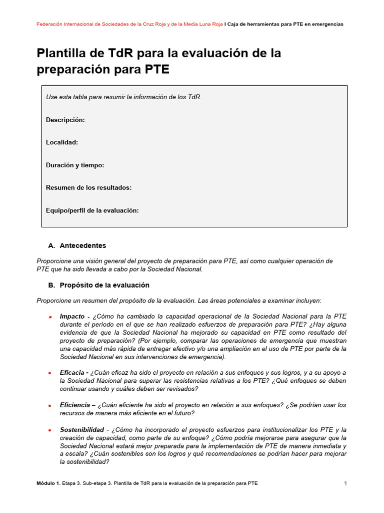 3 - 3 - 2 Plantilla de TDR para La Evaluacion de La Preparacion para PTE 1 | PDF | Evaluación ...