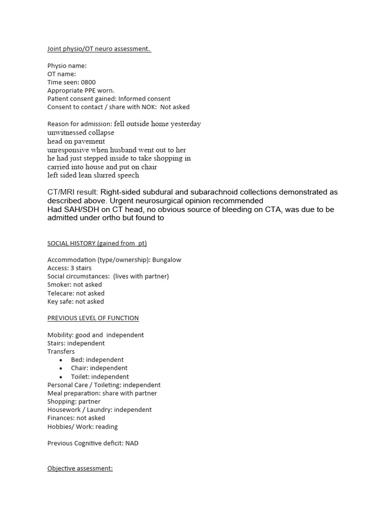 Initial Assessment Notes Sample | PDF