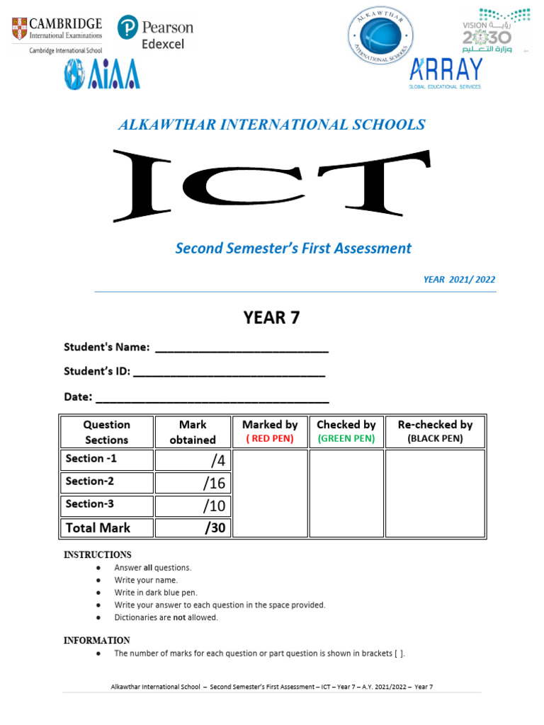 YEAR 7 FA2 Ict Cover Page | PDF