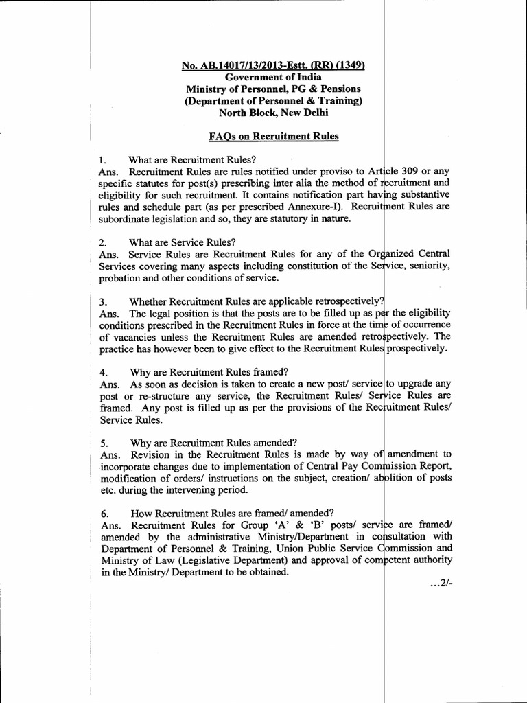 AB.14017 - 13 - 2013-Estt-RR DOPT | PDF | Government | Government Of India