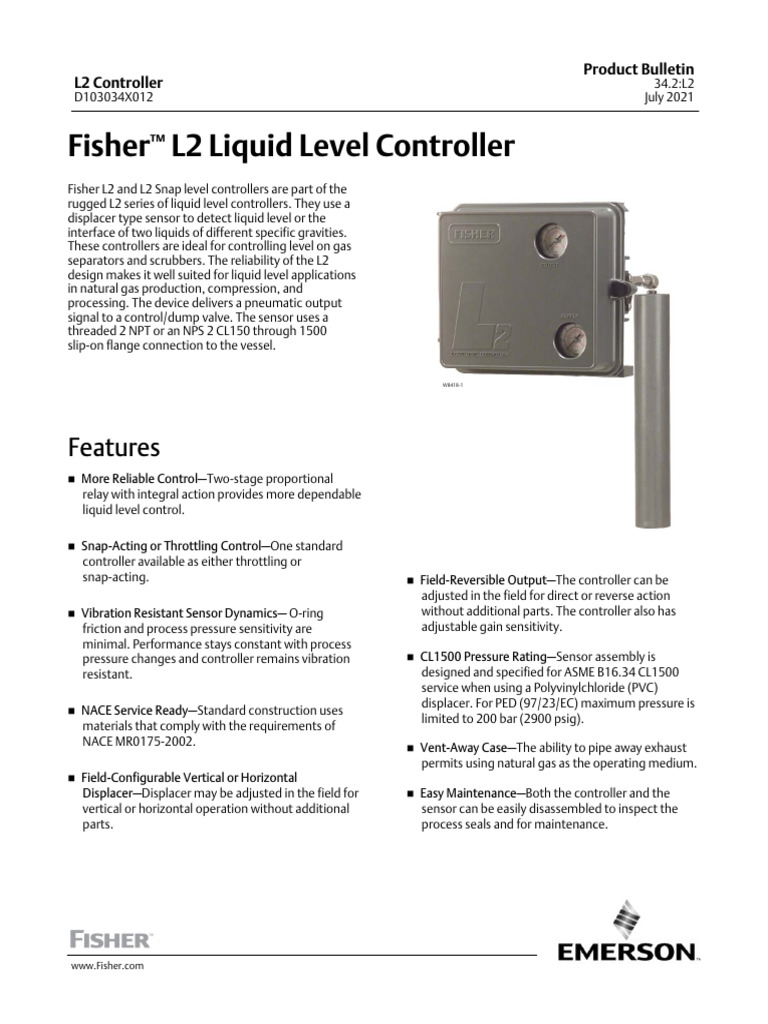 Product Bulletin Fisher l2 Liquid Level Controller en 122670 | PDF ...
