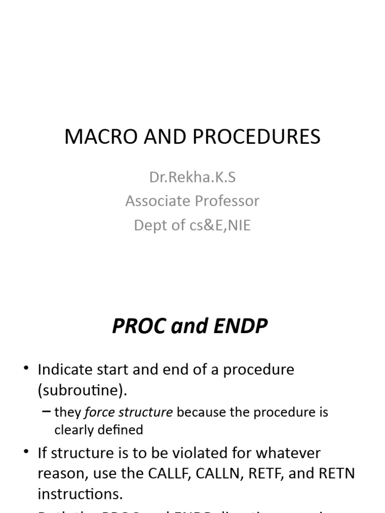 Macro Procedure | PDF | Input/Output | Macro (Computer Science) Macro Procedure | PDF | Input/Output | Macro (Computer Science)
