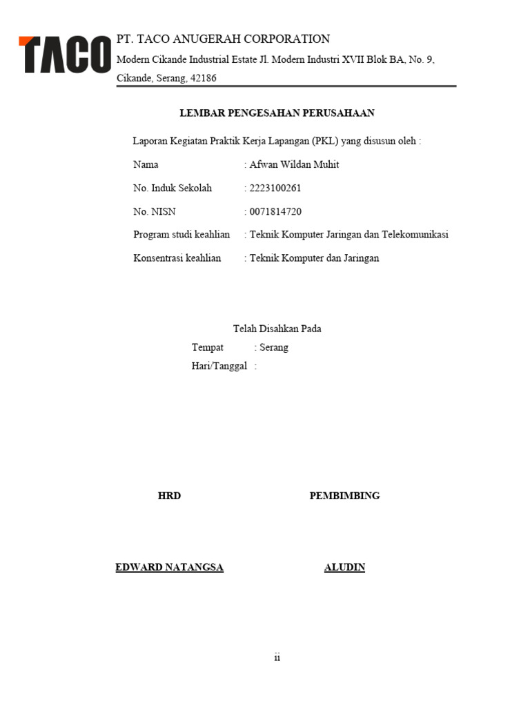Lembar Pengesahan Perusahaan | PDF