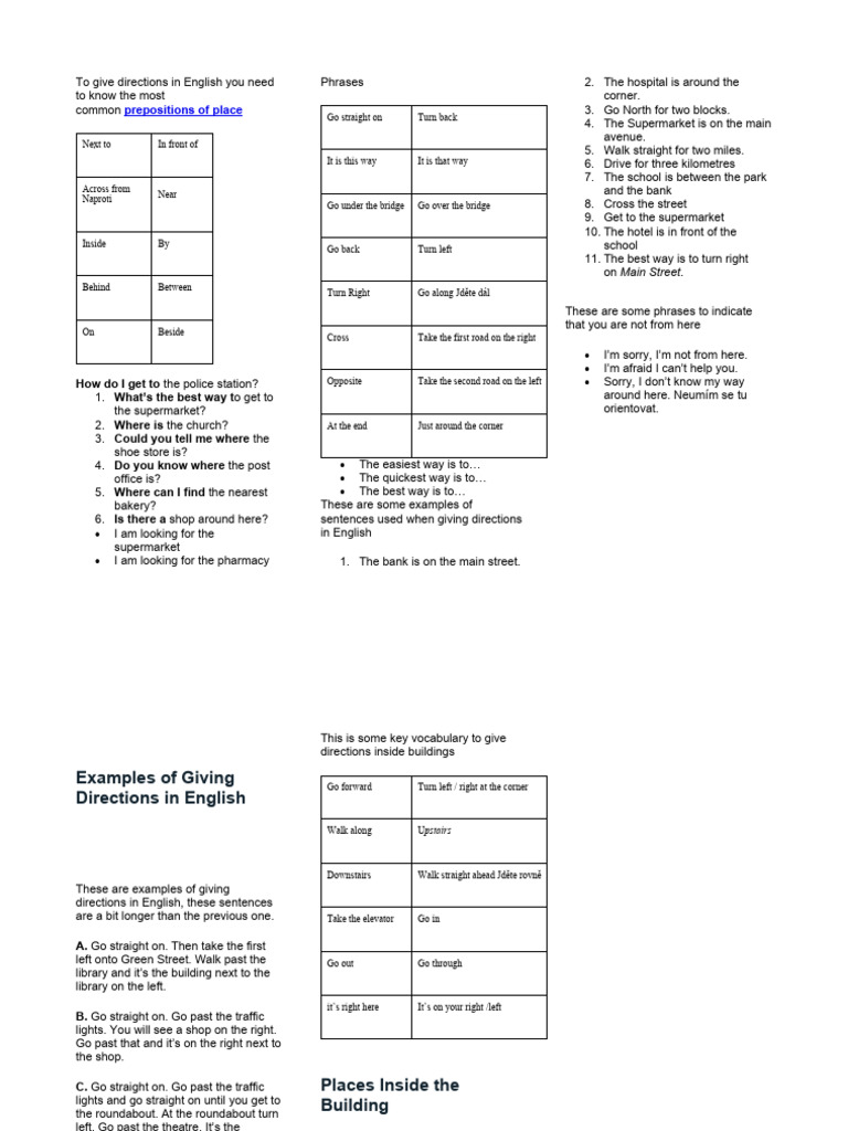 Giving Directions in English | PDF