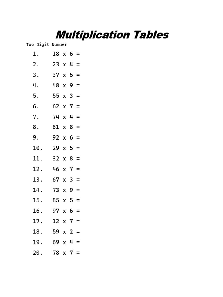Multiplication Tables | PDF | Teaching Methods & Materials