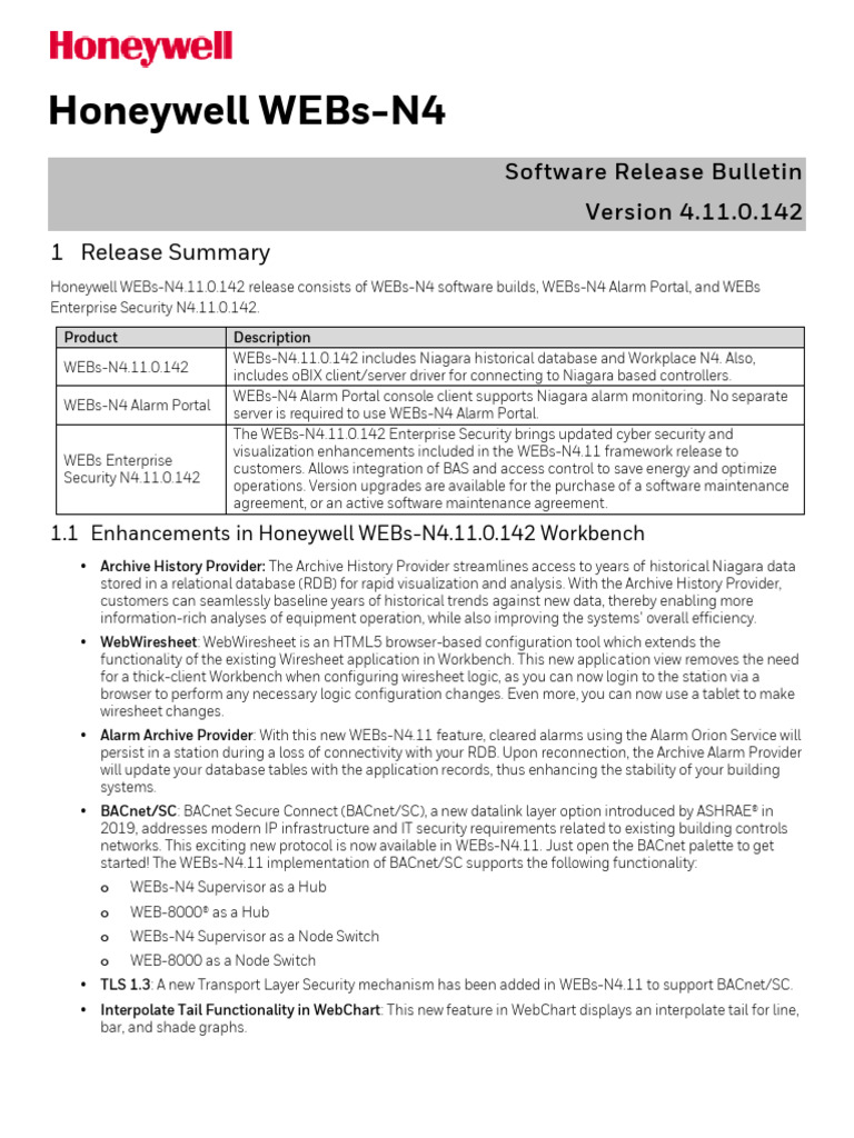 HBT Bms WEBs N4 11 SoftwareReleaseBulletin | PDF