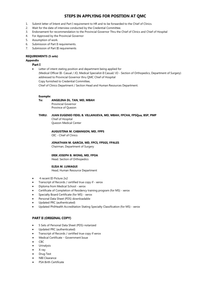 Steps and Requirements For QMC POSITION | PDF | Doctor Of Medicine ...