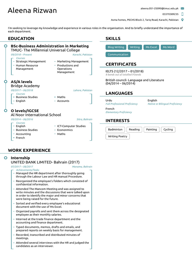 Aleena's Resume | PDF