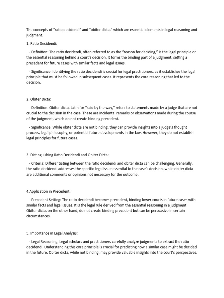 Ratio Decidendi and Obiter Dicta | PDF | Law