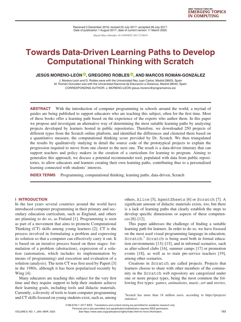 Towards Data-Driven Learning Paths To Develop Computational Thinking ... Towards Data-Driven Learning Paths To Develop Computational Thinking ...