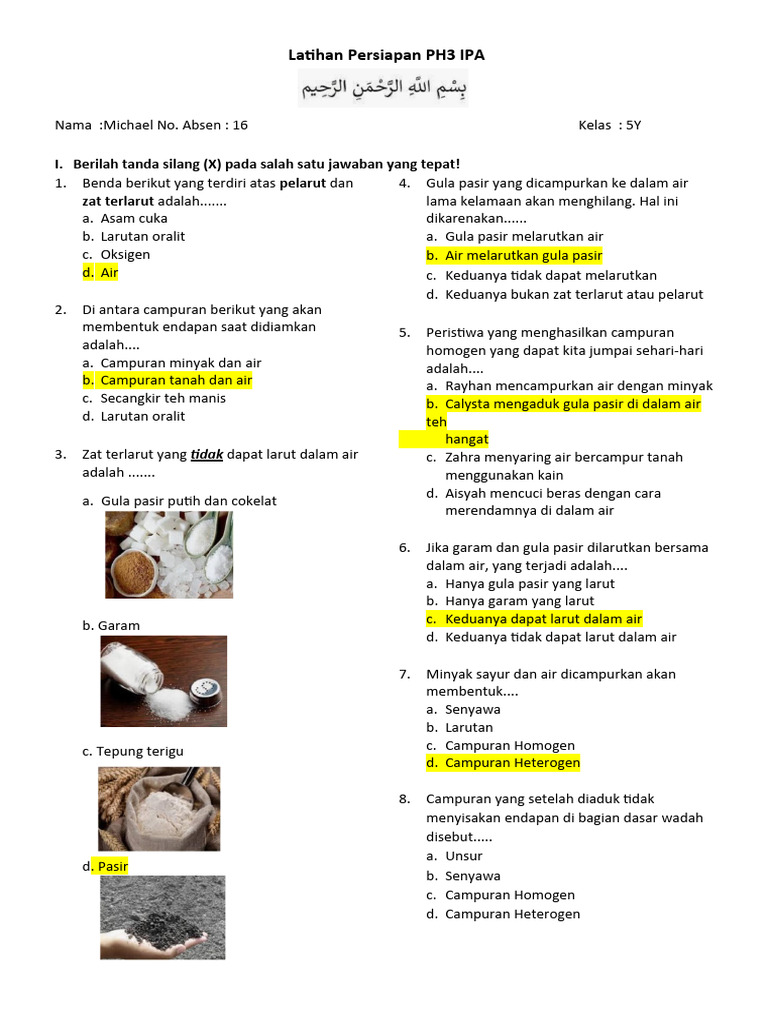 Latihan Persiapan PH3 IPA Zat Tunggal - Campuran | PDF